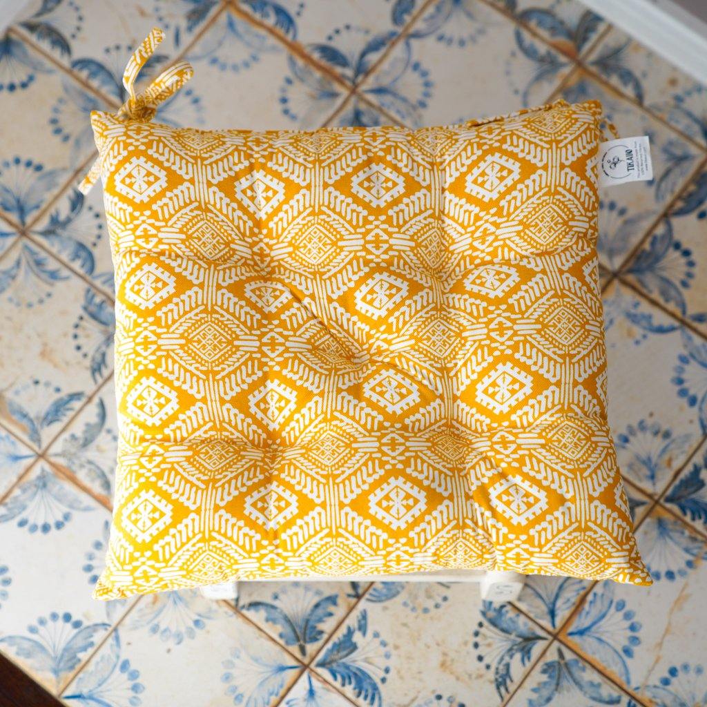 Yellow Seat Pad | Chair Cushions With Ties | Tikauo, UK
