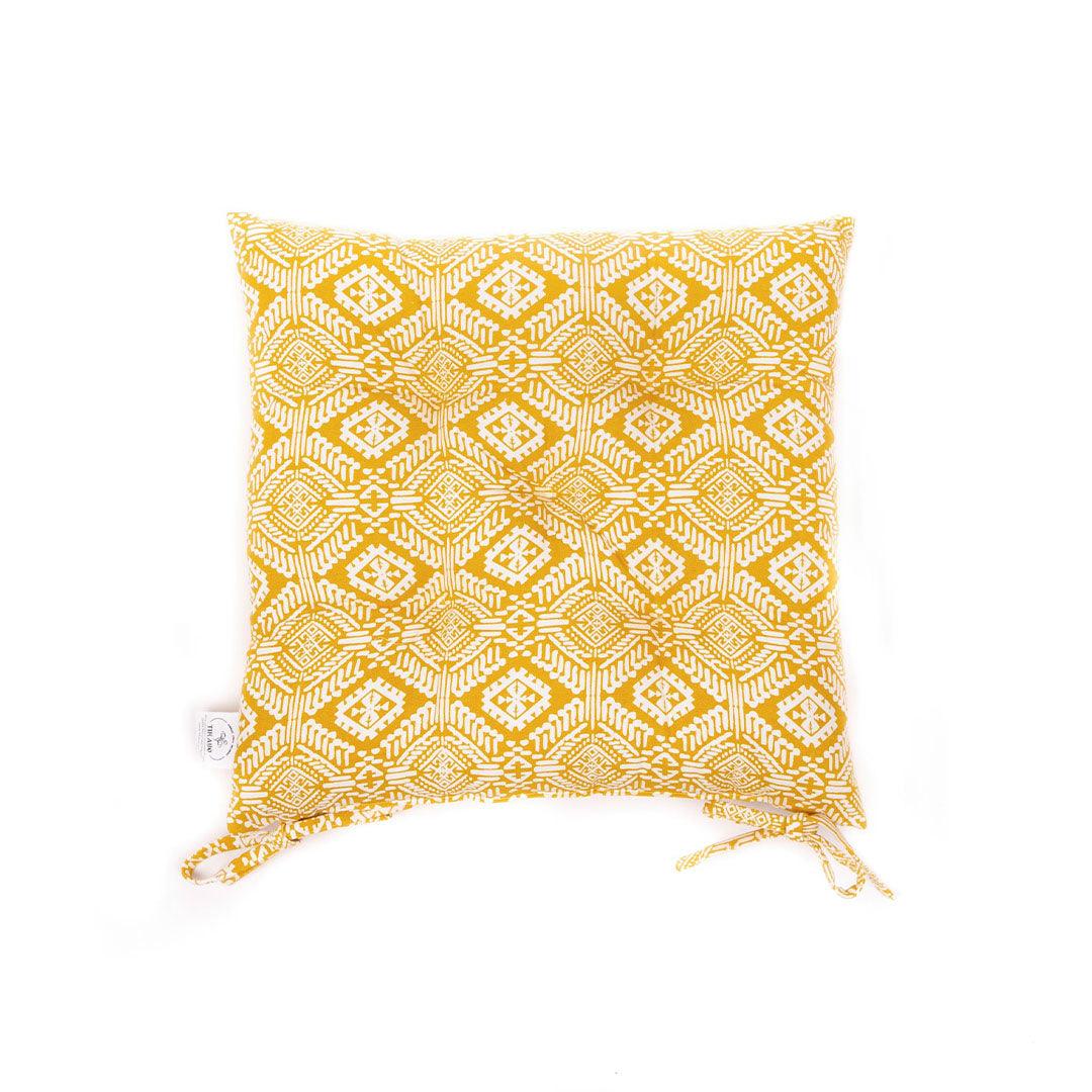 Yellow Seat Pad | Chair Cushions With Ties | Tikauo, UK